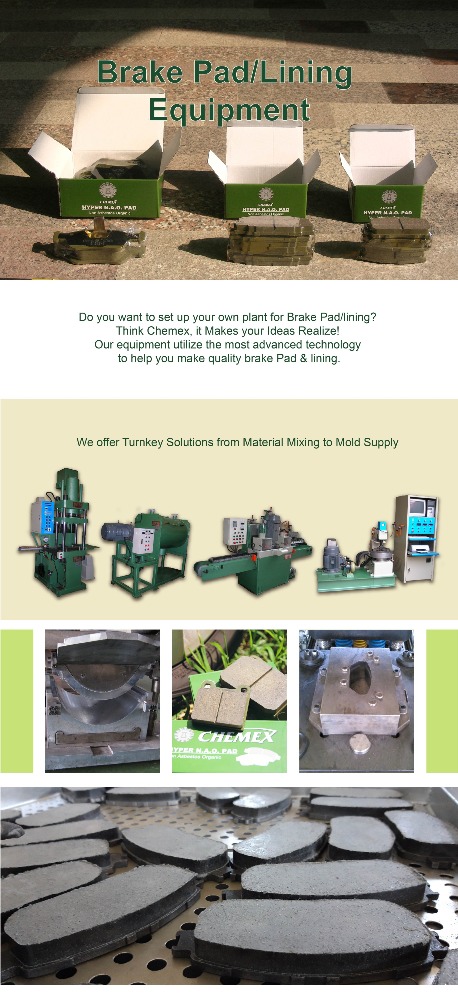 Brake Pad Manufacturing Plant | Compression Molding Machines | CHEMEX ...