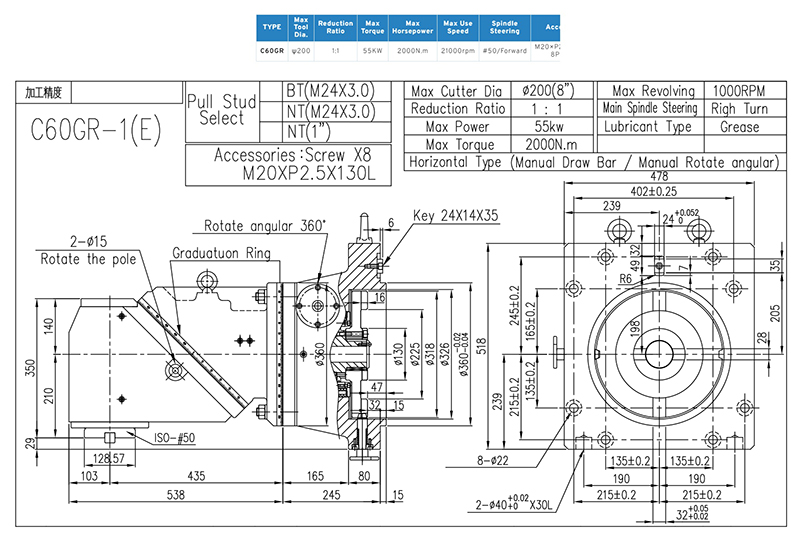 C60GR -angular head for floor-type boring machine | Power, High ...